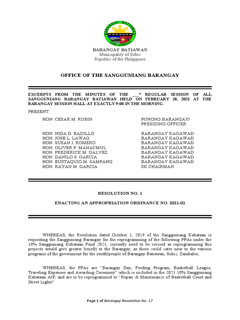 SK Reso. For Augmentation of Projects | PDF | Policy | Government