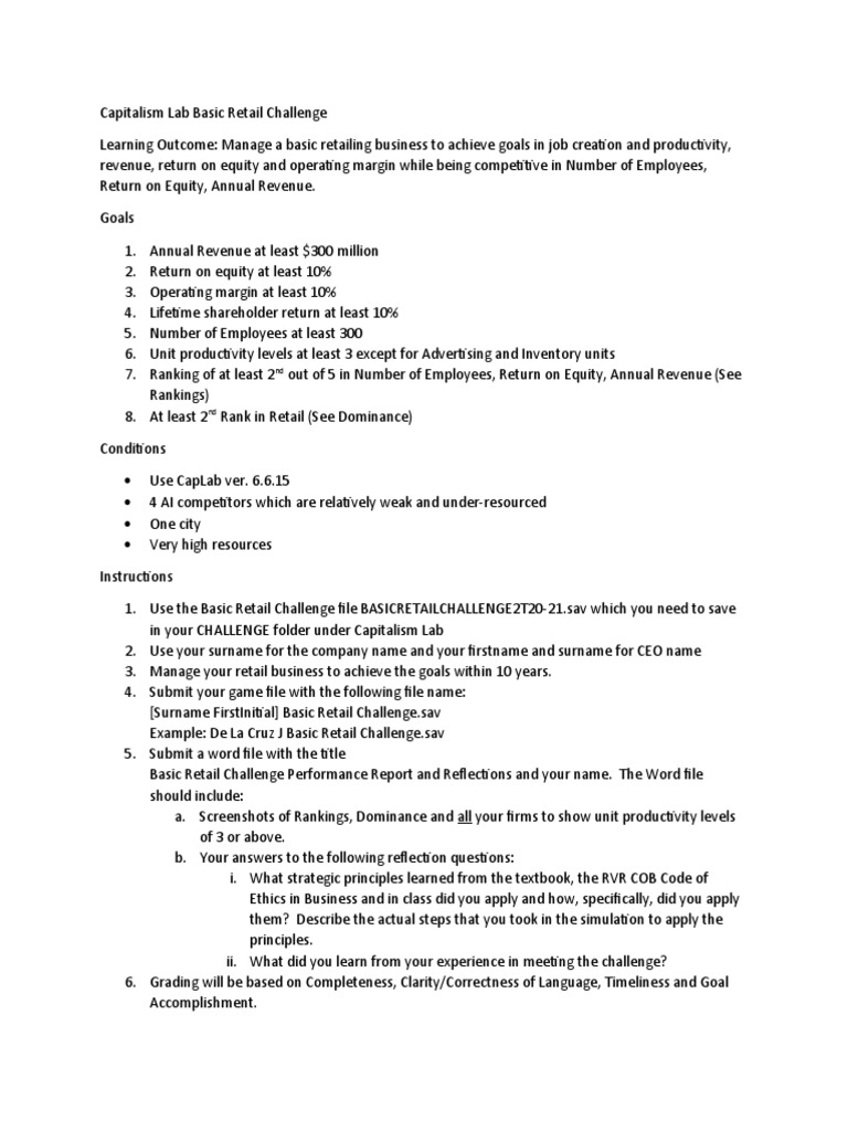 Capitalism Lab Basic Retail Challenge 2T 2020-21 | PDF | Career & Growth | Finance & Money ...