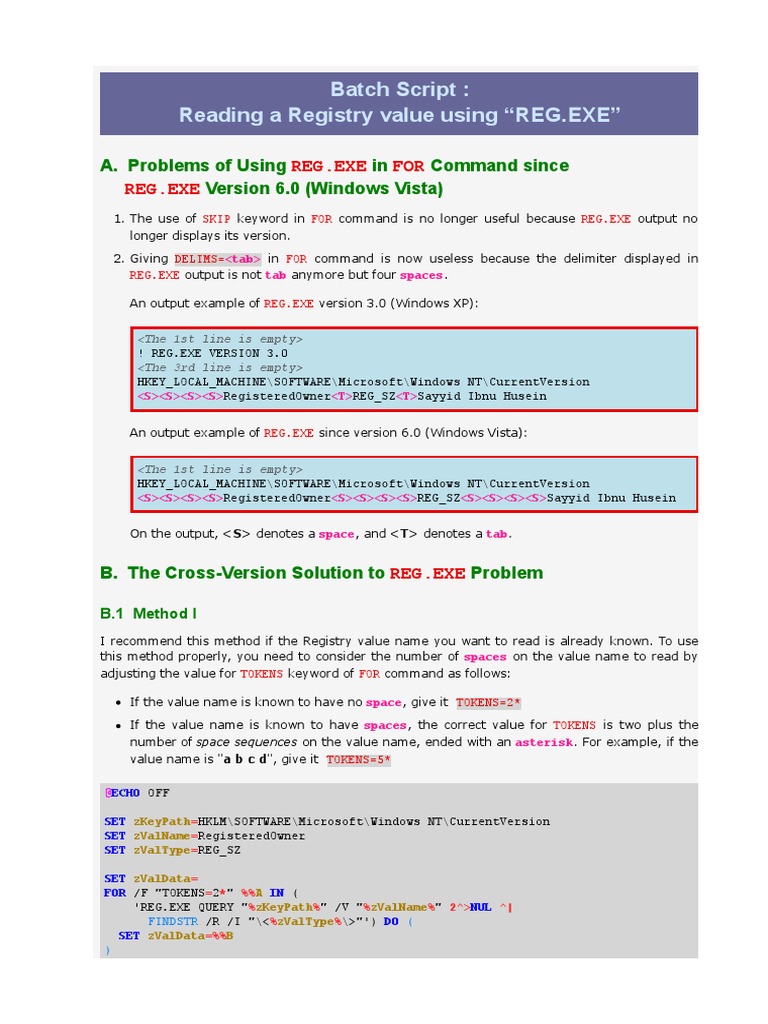 Batch Script - Reading A Registry Value Using "REG - EXE" | PDF | Windows Registry | Command ...