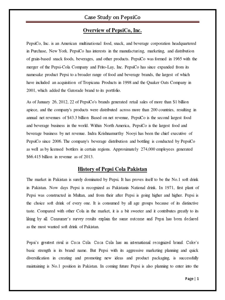 Case Study On Pepsico: Overview of Pepsico, Inc | PDF | Pepsi Co | Economies