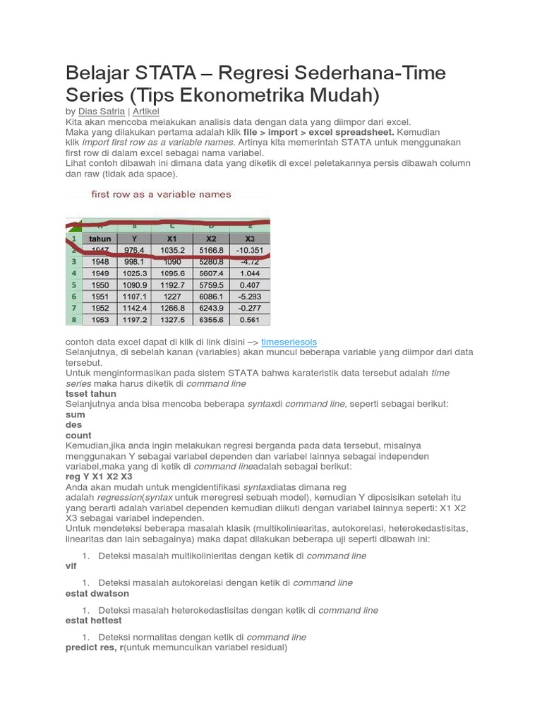 Regresi Time Series dengan STATA | PDF | Metode & Bahan Ajar | Komputer