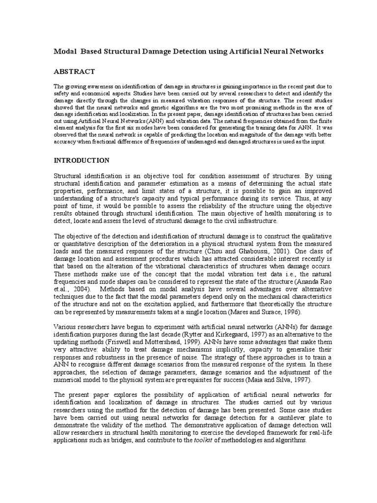 Detecting Structural Damage Using Modal Data and Artificial Neural ...