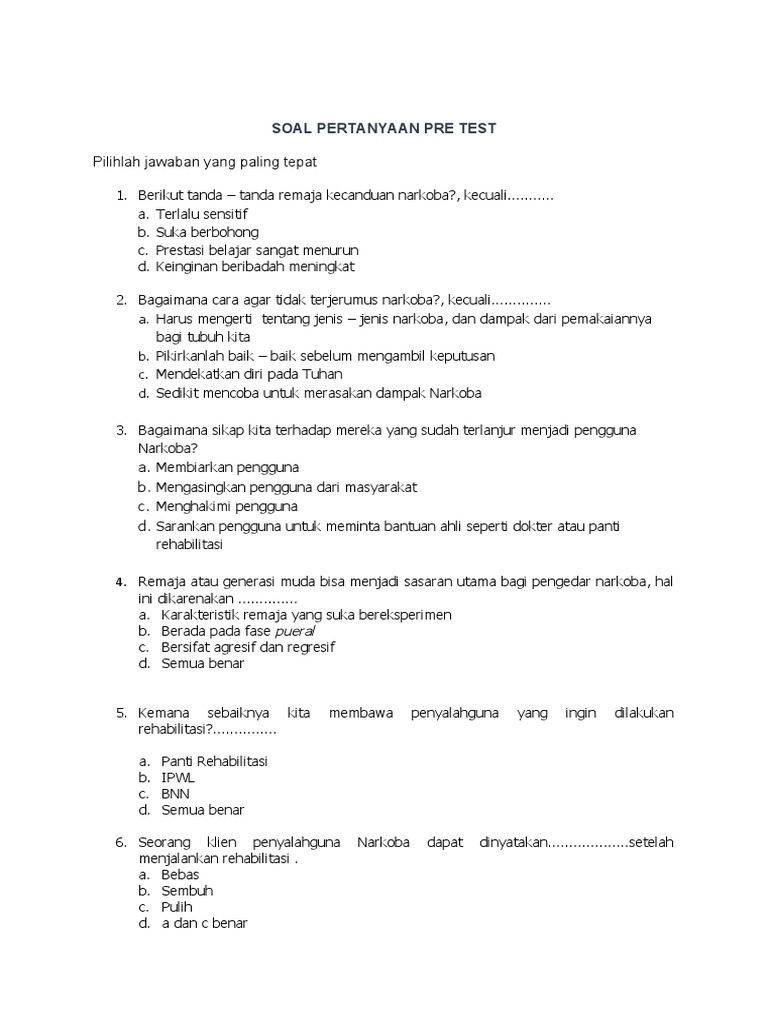SOAL PRE & Post TEST | PDF