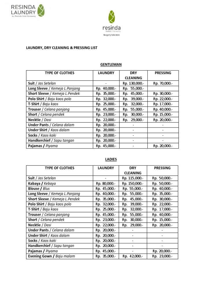 Laundry List | PDF | Clothing | Softlines (Retail)