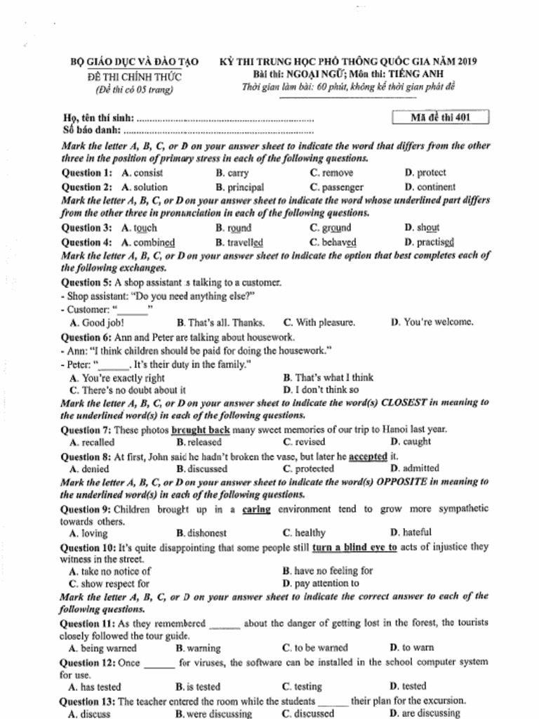High School English Test | PDF