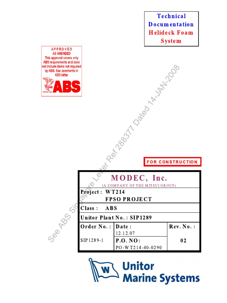 Vendor Data Book For Helideck Fixed Foam System (ABS Approved) | PDF ...