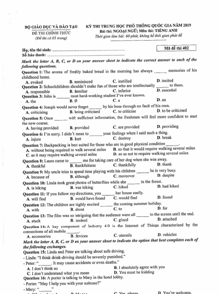 English Exam Test | PDF