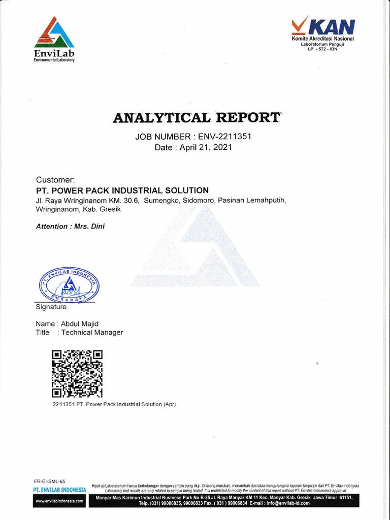 Result Envi Lab (April 2021) | PDF | Ammonia | Sulfur Dioxide