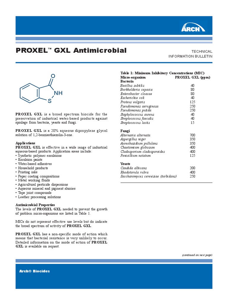 Proxel GXL Antimicrobial: Arch® Biocides | PDF | Antimicrobial | Paint