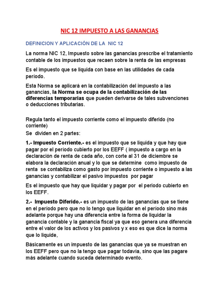 Nic 12 Impuesto A Las Ganancias | PDF | Beneficio (economía) | Impuestos