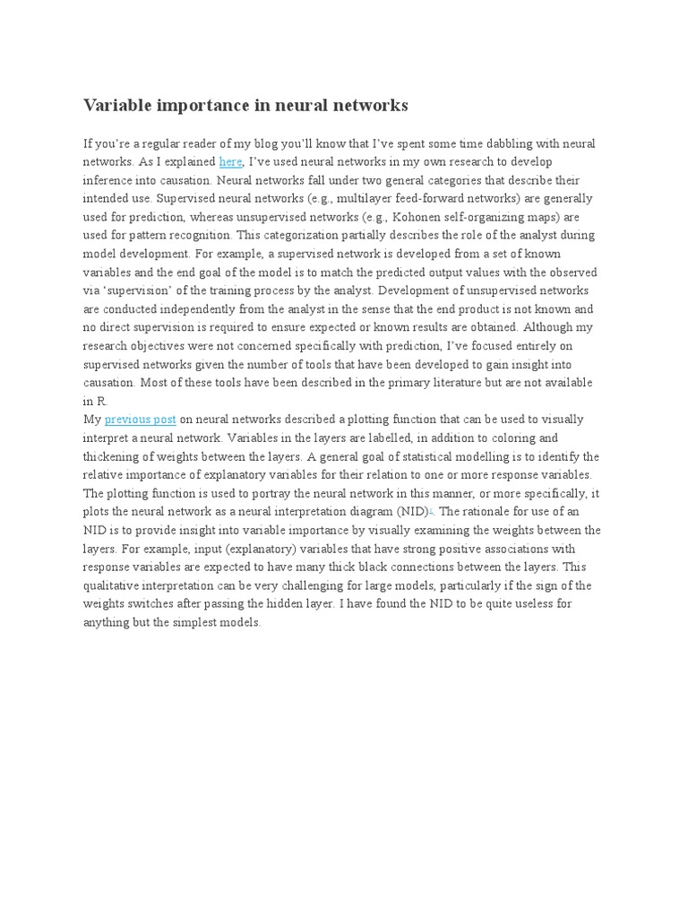 Variable Importance in Neural | PDF | Artificial Neural Network | Dependent And Independent ...