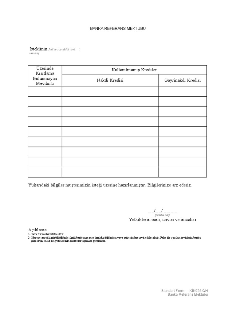 2020 97303 Banka Referans Mektubu Formu | PDF
