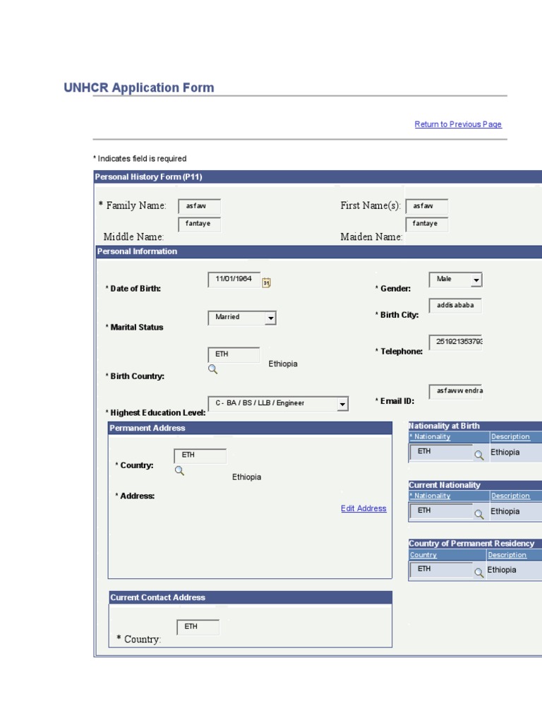 UNHCR Application Form | PDF | United Nations | International Relations
