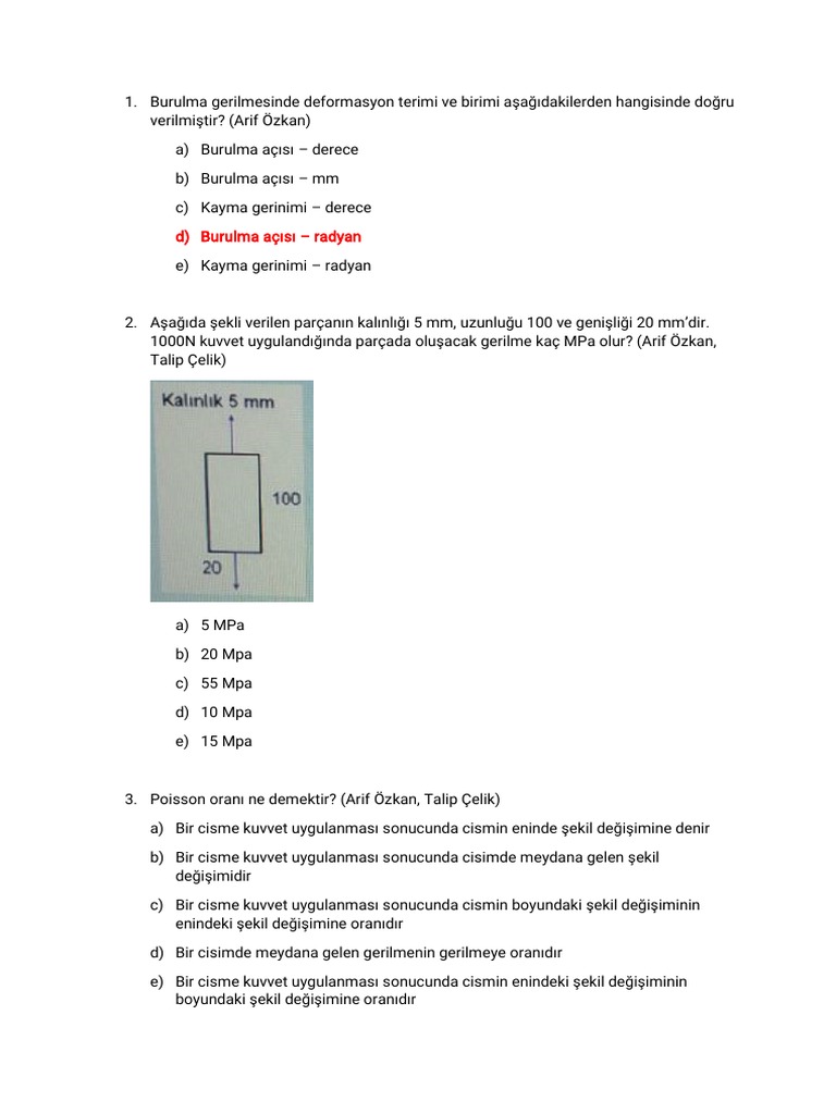 Mekanik 2 Sorular Ve Cevaplar Revize | PDF