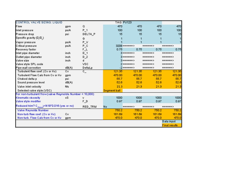Control Valve Sizing - Liquid | PDF | Reynolds Number | Pressure
