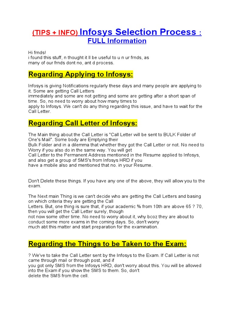 Infosys Selection Process: (Tips + Info) | PDF | Identity Document ...