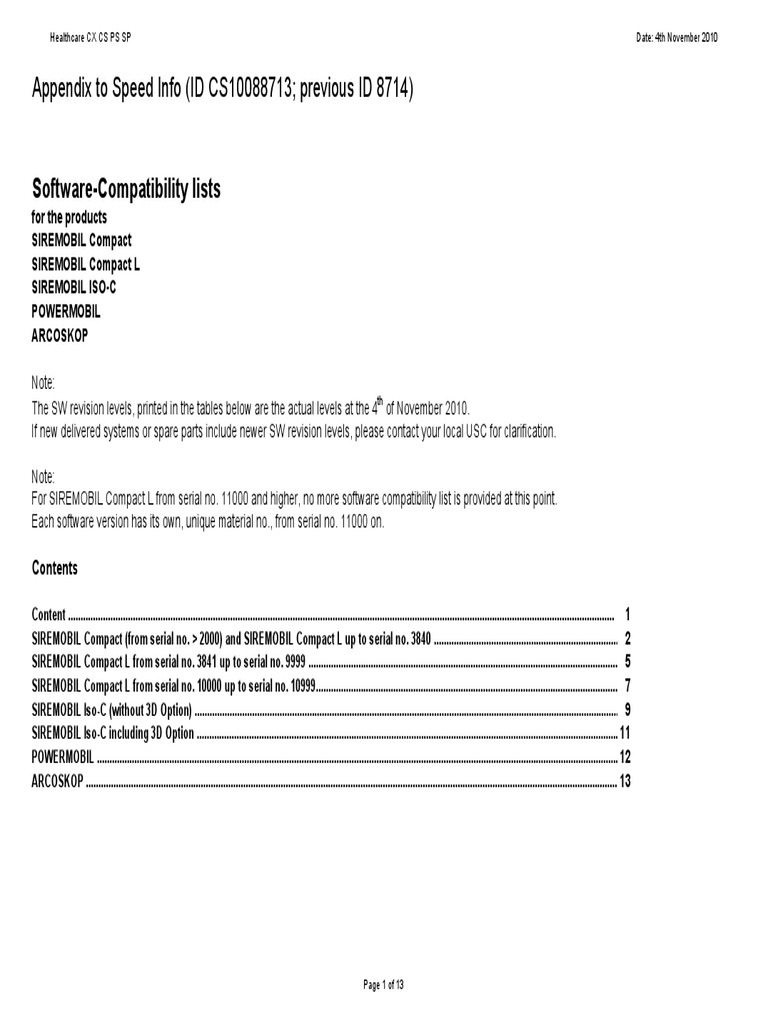 Software-Compatibility Lists: Appendix To Speed Info (ID CS10088713 ...