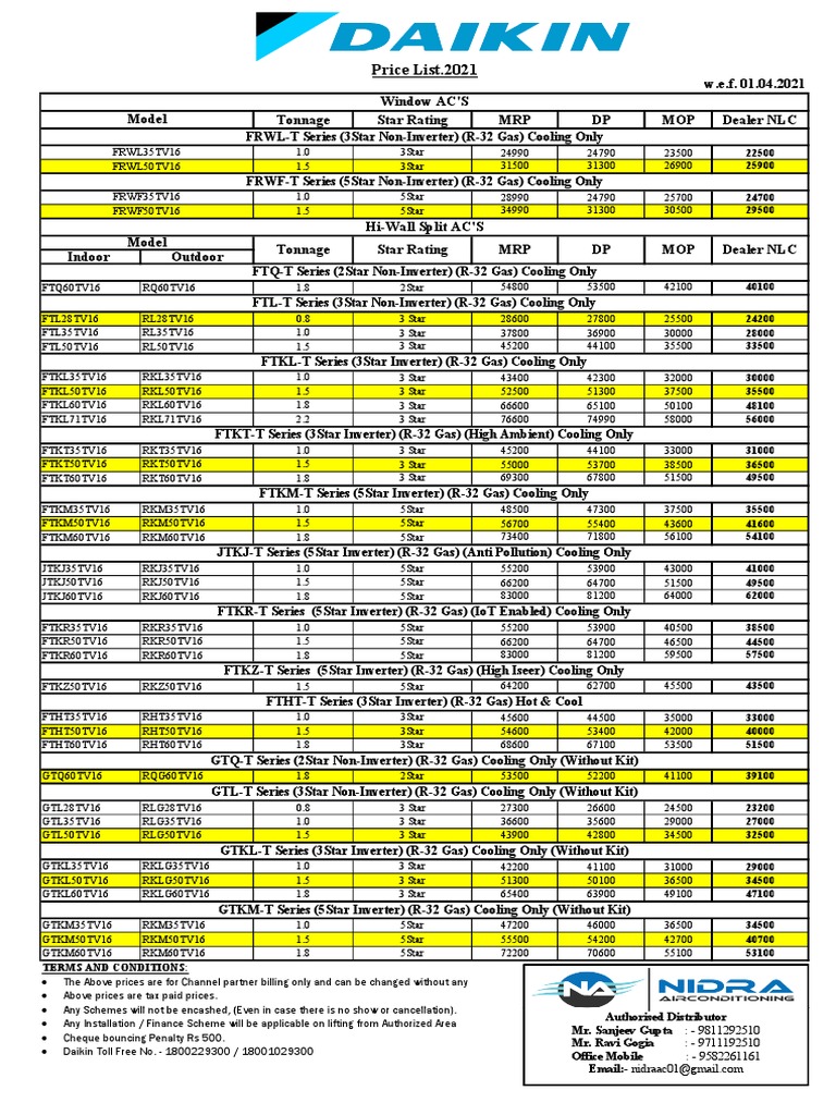 Daikin AC Price List | PDF | Computers | Technology & Engineering