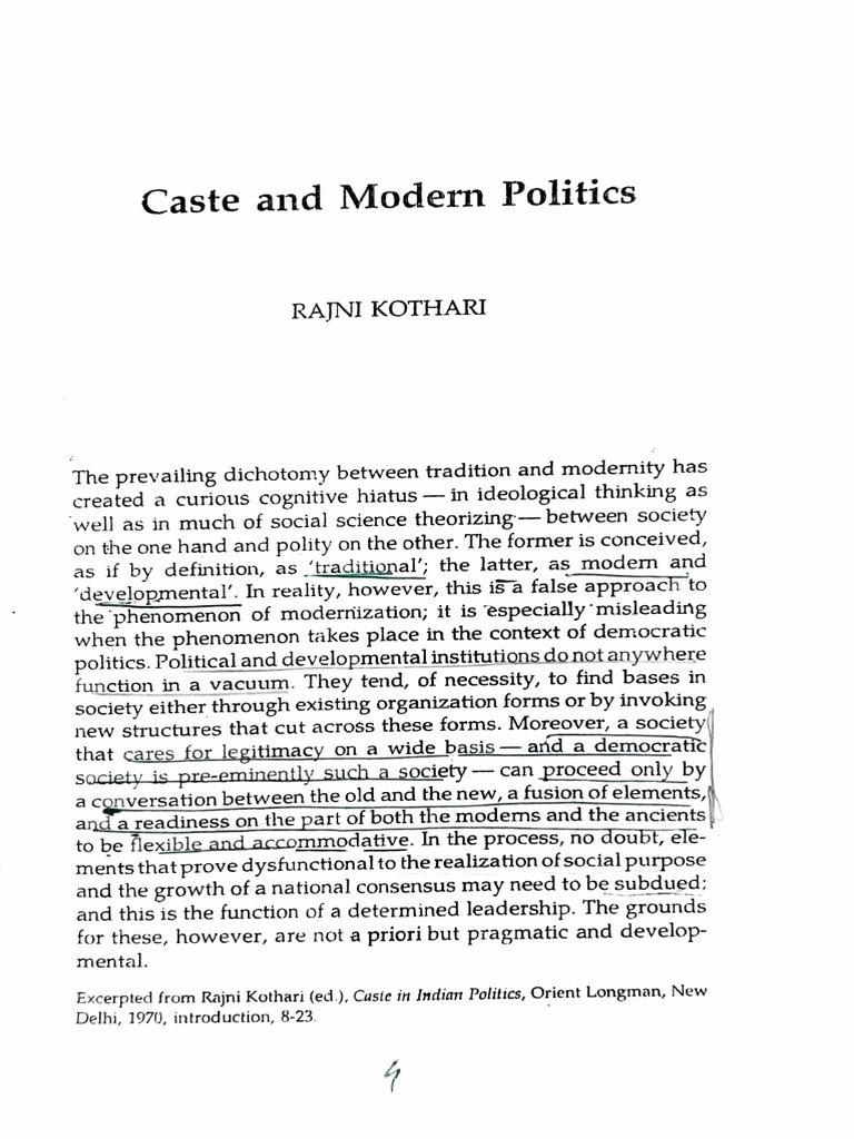 Caste and Modern Politics by Rajni Kothari | PDF