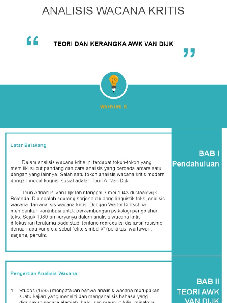 Teori Dan Kerangka AWK Van Dijk (Wahyuni. S) | PDF