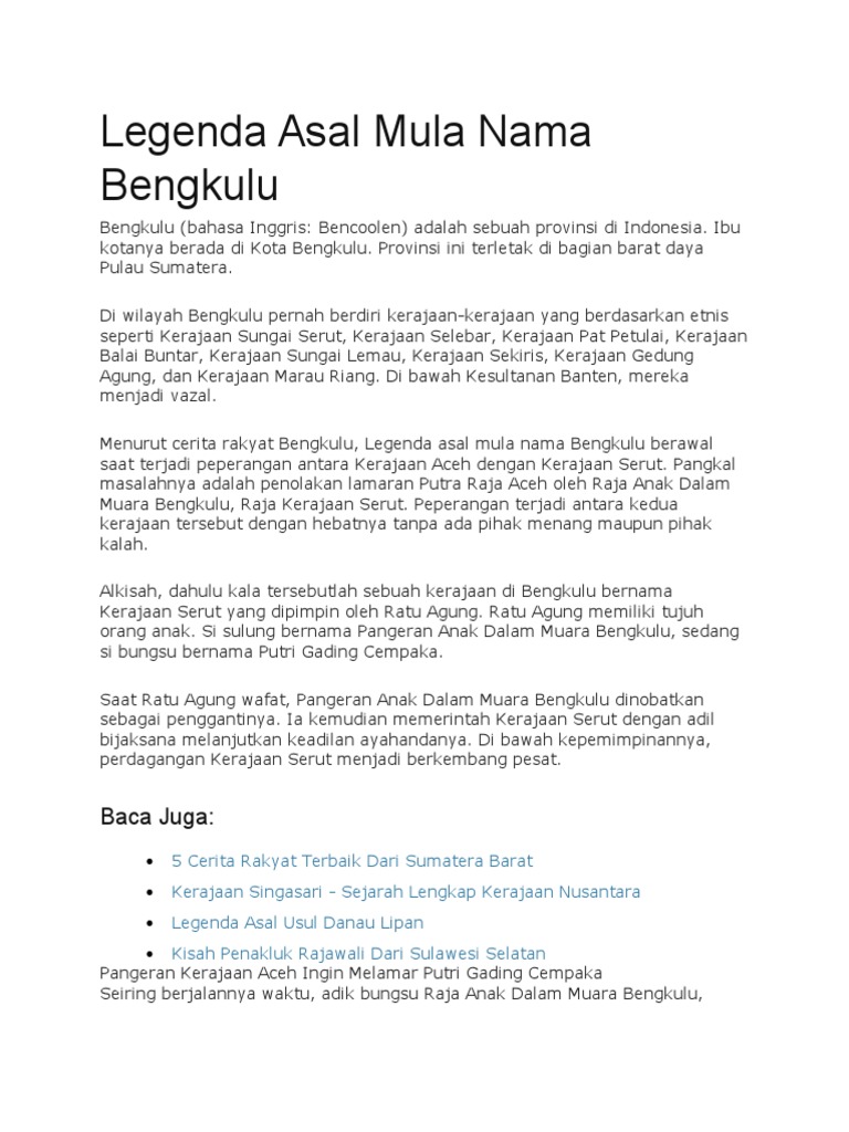 Legenda Asal Mula Nama Bengkulu | PDF