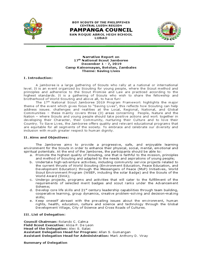 17th National Scout Jamboree Narrative Report | PDF | Scouting | Youth ...