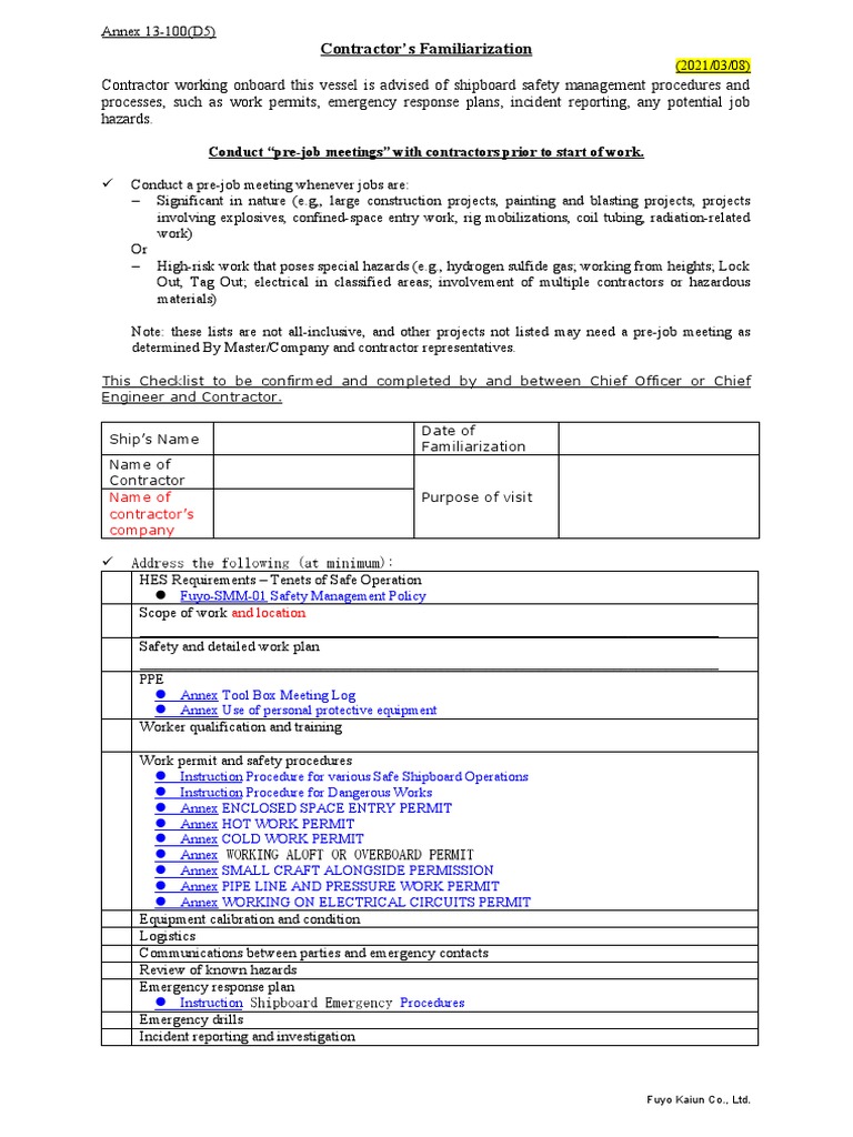VIQ 7.17 Revised - Annex 13-100 (D5) Contractor's Familiarization | PDF | Computer Security ...