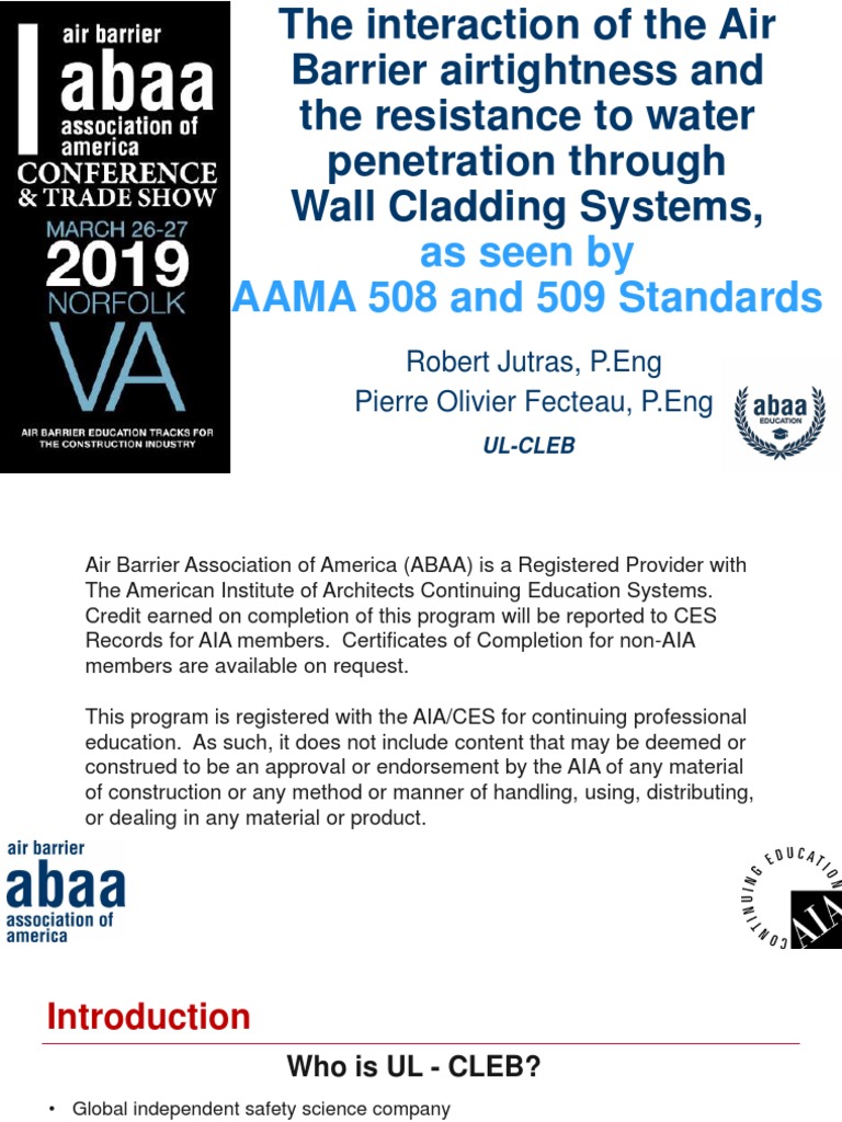 Interaction of The AB Air Tightness and Resistance To Water Robert ...