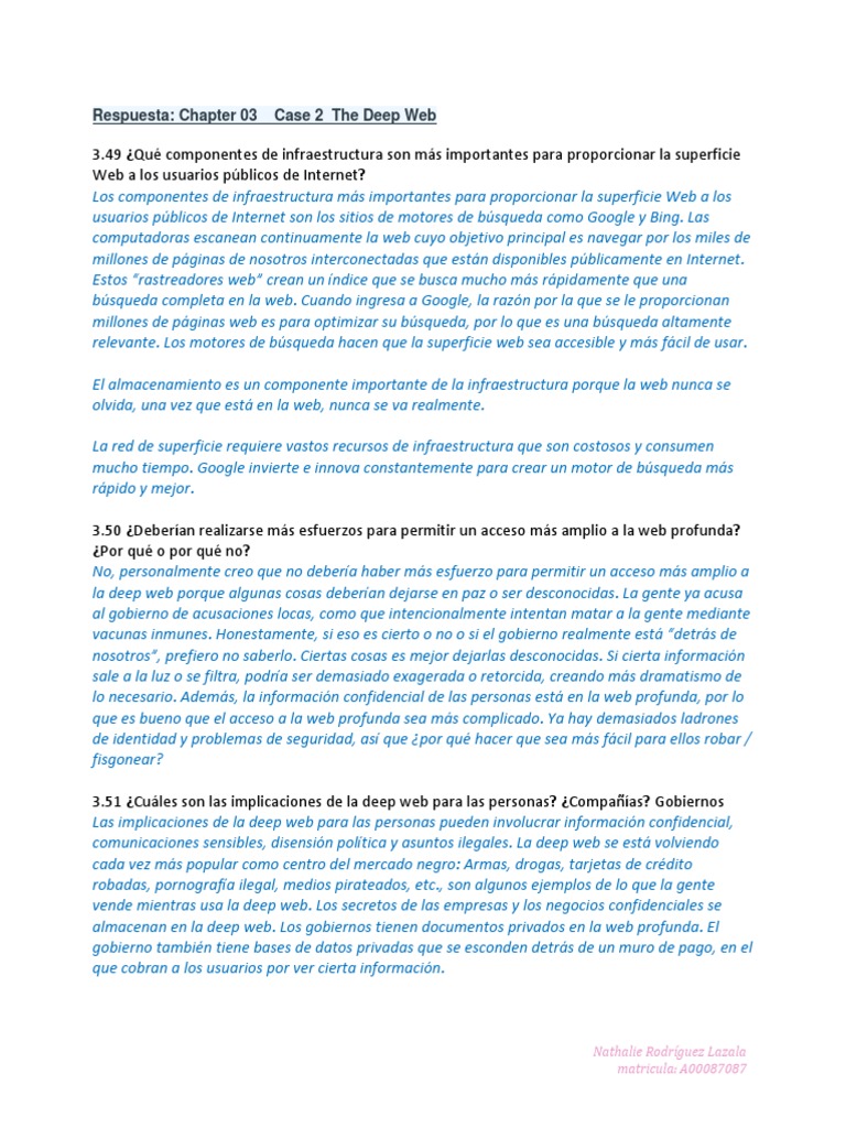 Respuesta Chapter 03 - Case 2 - The Deep Web | Descargar gratis PDF | Computación en la nube ...