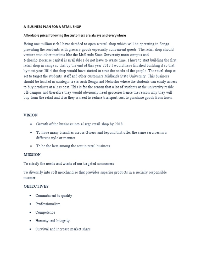 Retail Shop Business Plan Overview | PDF | Retail | Supply Chain Management