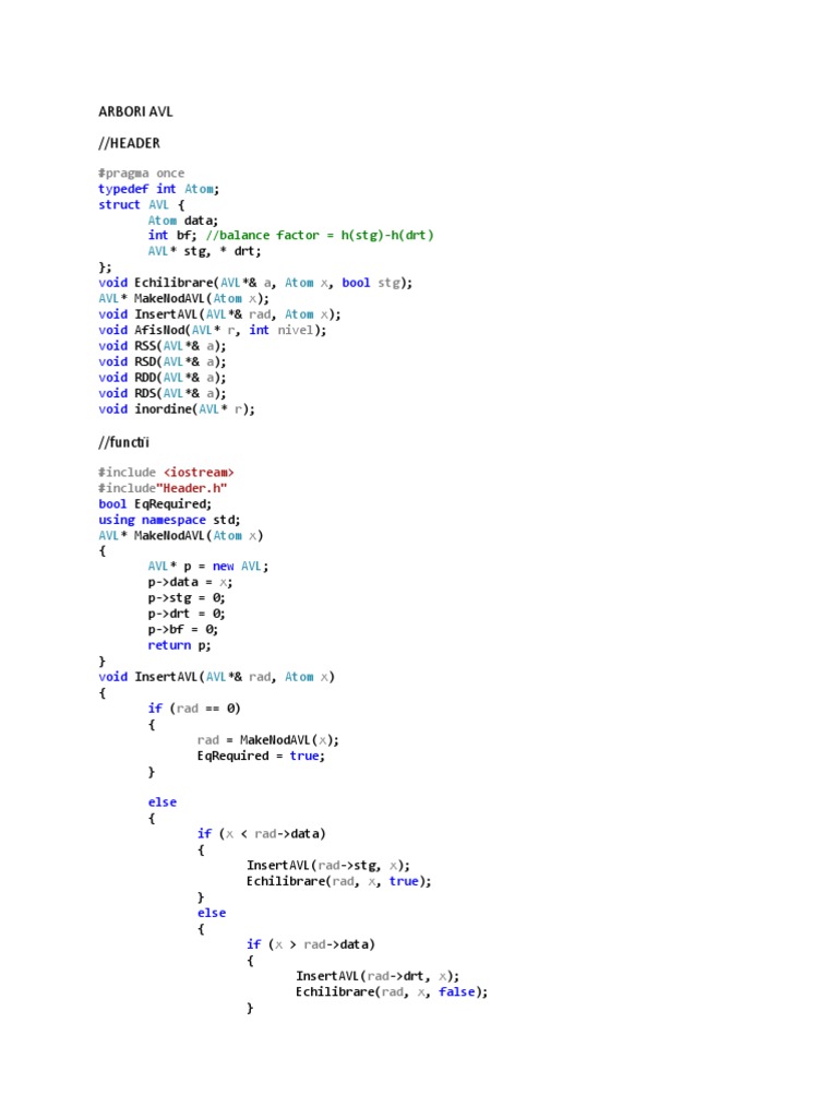 Arbori Avl //header: #Pragma Once | PDF | Software Engineering | C++