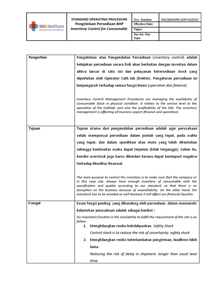 SOP Pengendalian Persediaan (Inventory Management) - 20180111 | PDF