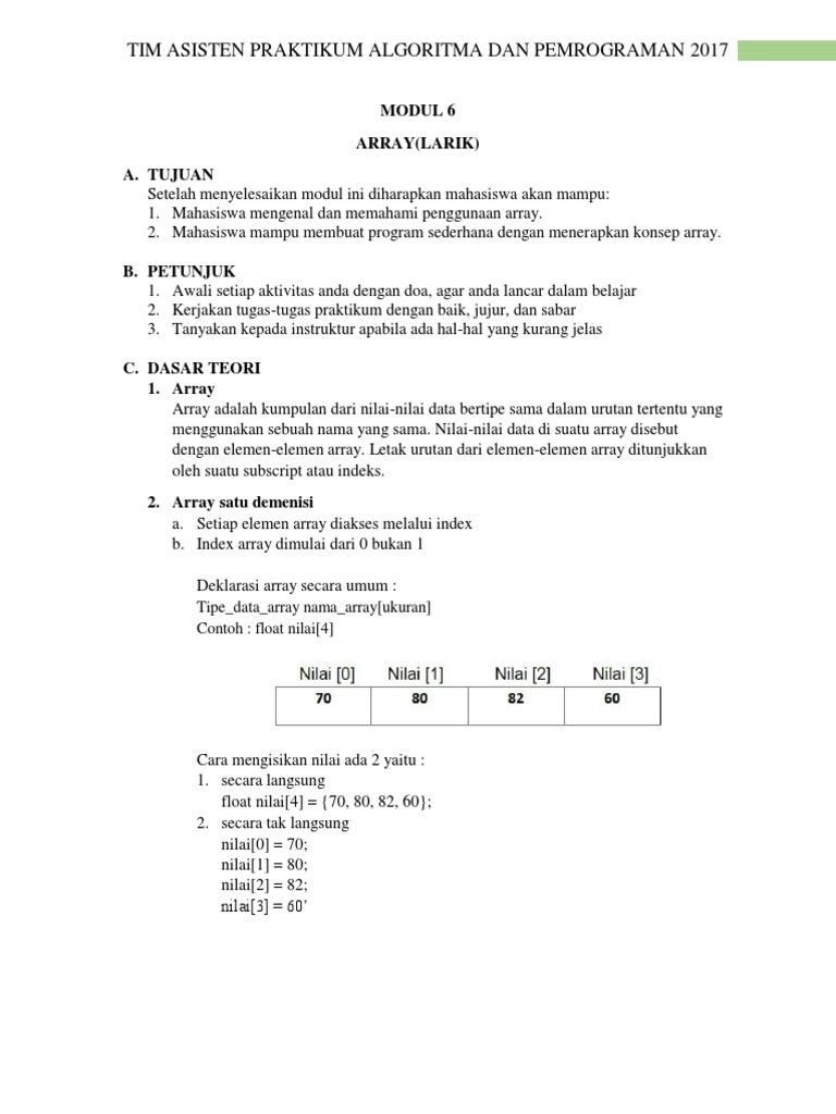 Panduan Praktikum Array 2017 | PDF