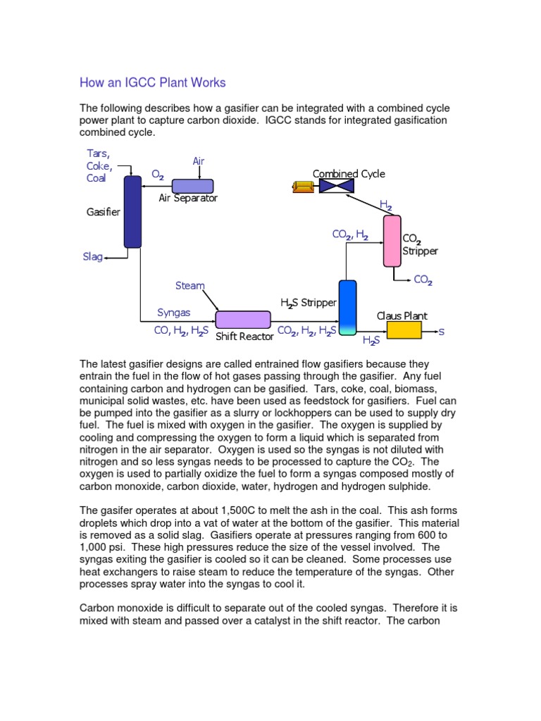 How An IGCC Plant Works Fact Sheet | PDF | Gasification | Fuels