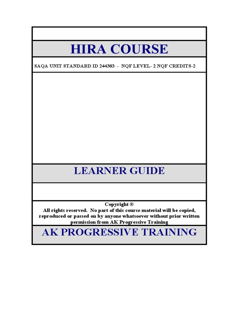 Hira Course: Learner Guide | PDF | Risk | Risk Assessment