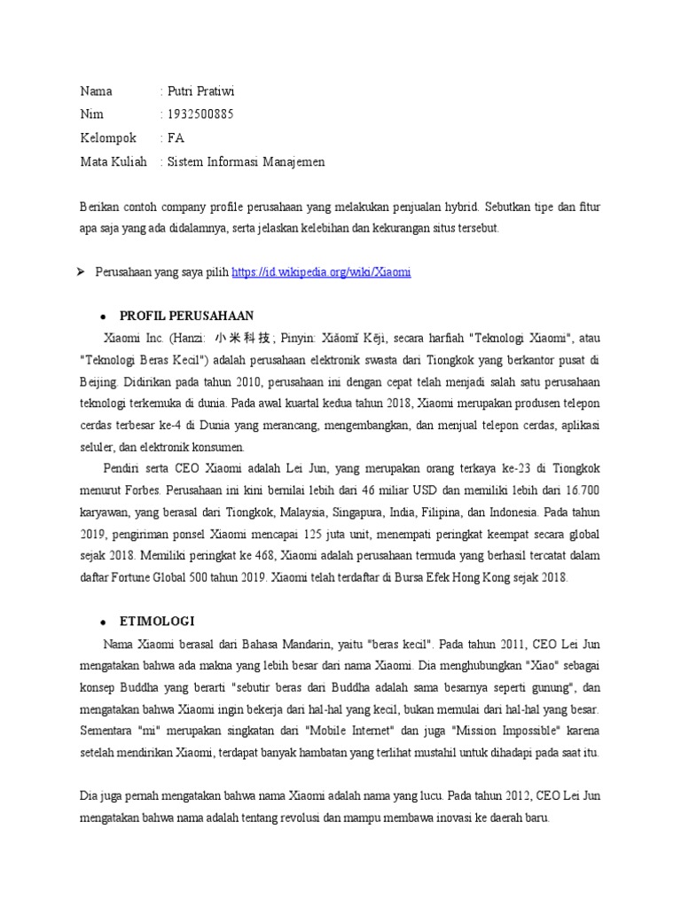 Putri Pratiwi - 1932500885 - SIM - FA - Latihan 3 | PDF