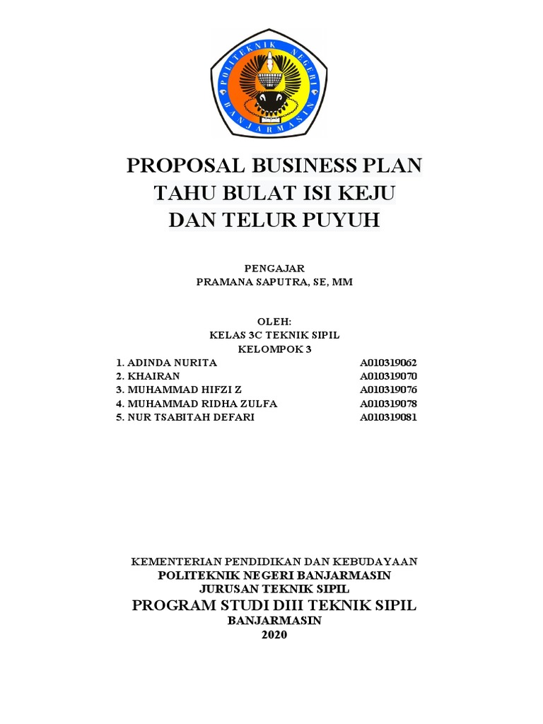 Proposal Business Plan - Kelas 3C Teknik Sipil - Kelompok 1 | PDF