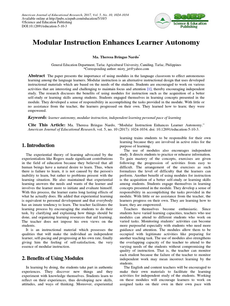 Education-5-10-3 (1) Definition of Modular Instruction | PDF | Autonomy ...