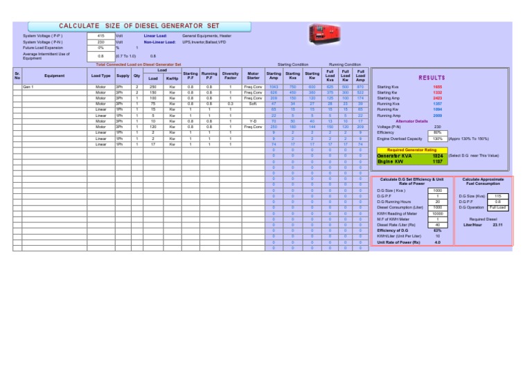 Diesel Generator Sizing and Efficiency Guide | PDF | Electric Generator ...