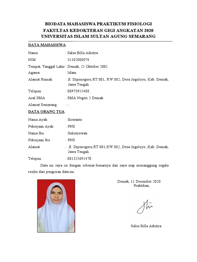 Biodata Salsa Billa Adistya | PDF