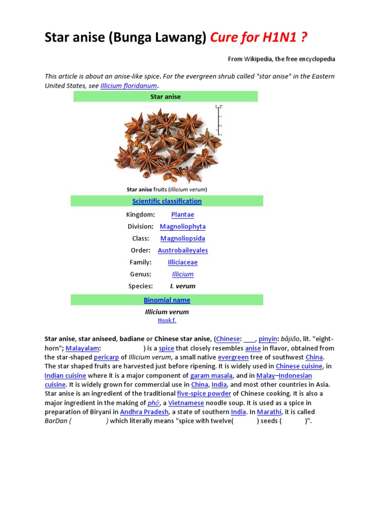 Staranise Bunga Lawang H1 N1 Cure | PDF