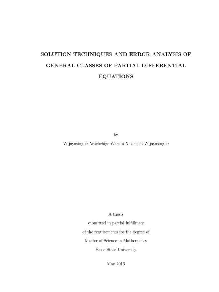 Solution Techniques and Error Analysis of General Classes of Partial ...