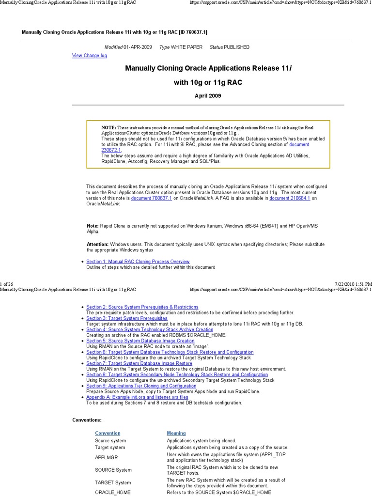 Manually Cloning Oracle Applications Release 11i With 10g or 11g RAC (ID 760637.1) | PDF ...