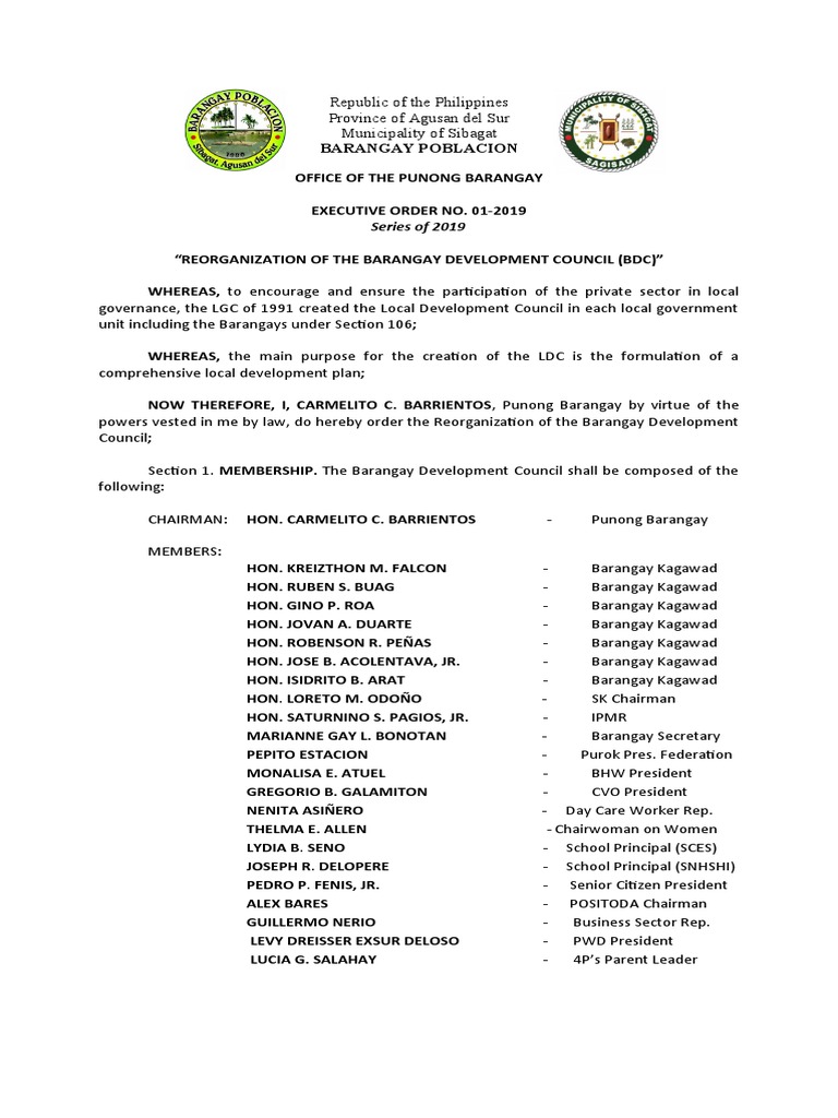 Reorganization of Barangay Development Council | PDF | Philippines ...