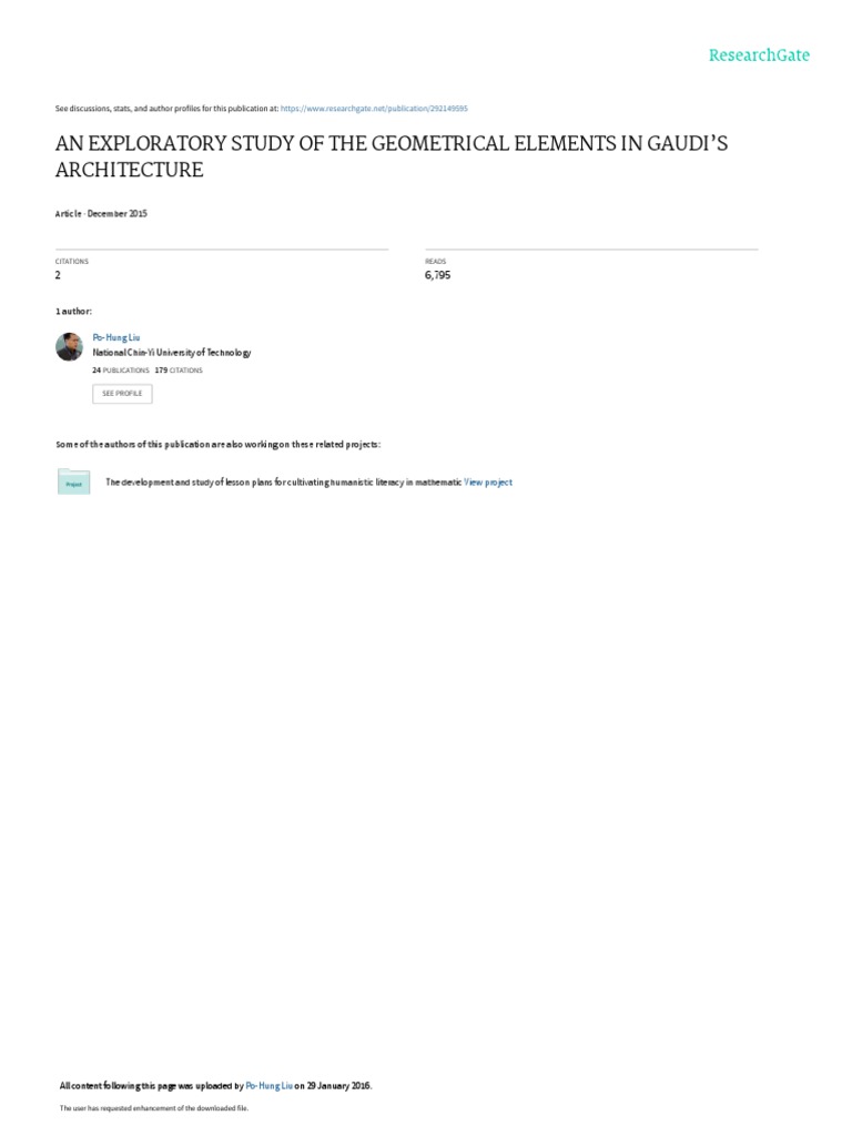 An Exploratory Study of The Geometrical Elements in Gaudi'S ...