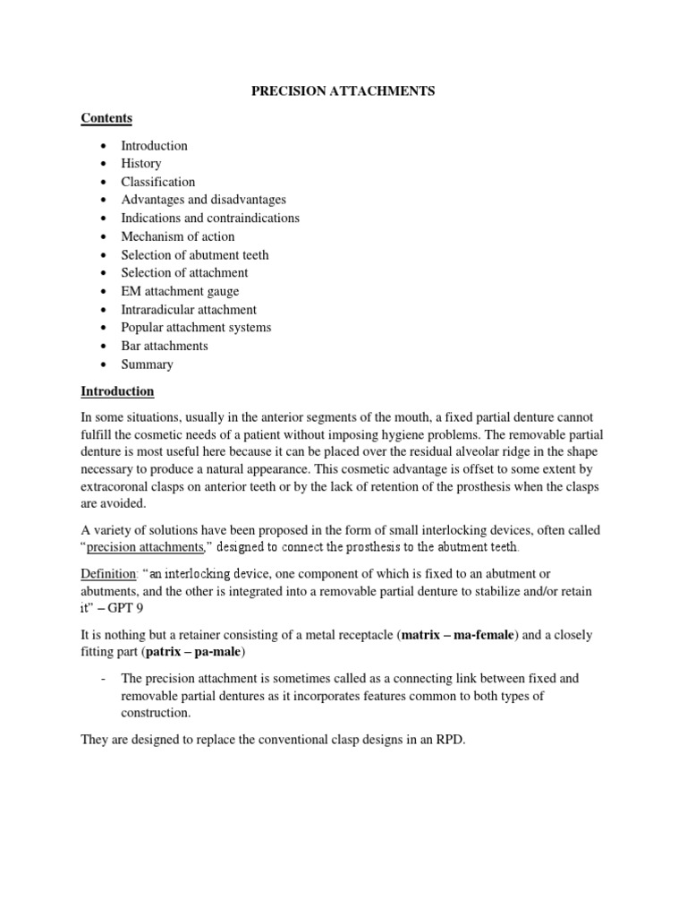Overdenture Precision Attachments | PDF | Dentures | Dentistry Branches