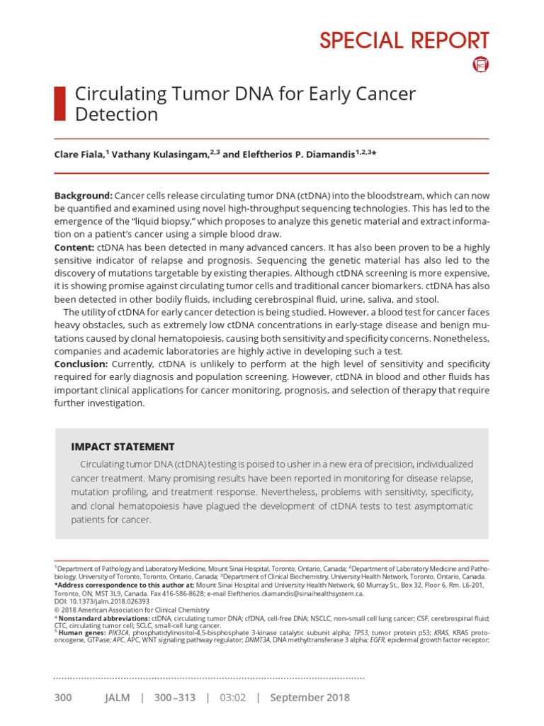 2019-Circulating Tumor DNA For Early Cancer Detection | PDF | Biopsy ...