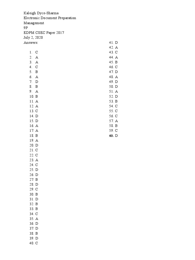 EDPM CSEC 2017 Paper 1 Answers | PDF