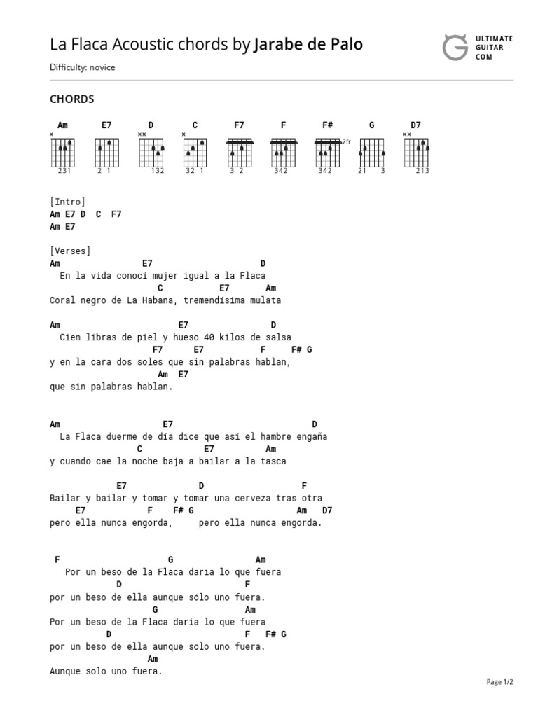 La Flaca Chords by Jarabe de Palotabs at Ultimate Guitar Archive | PDF