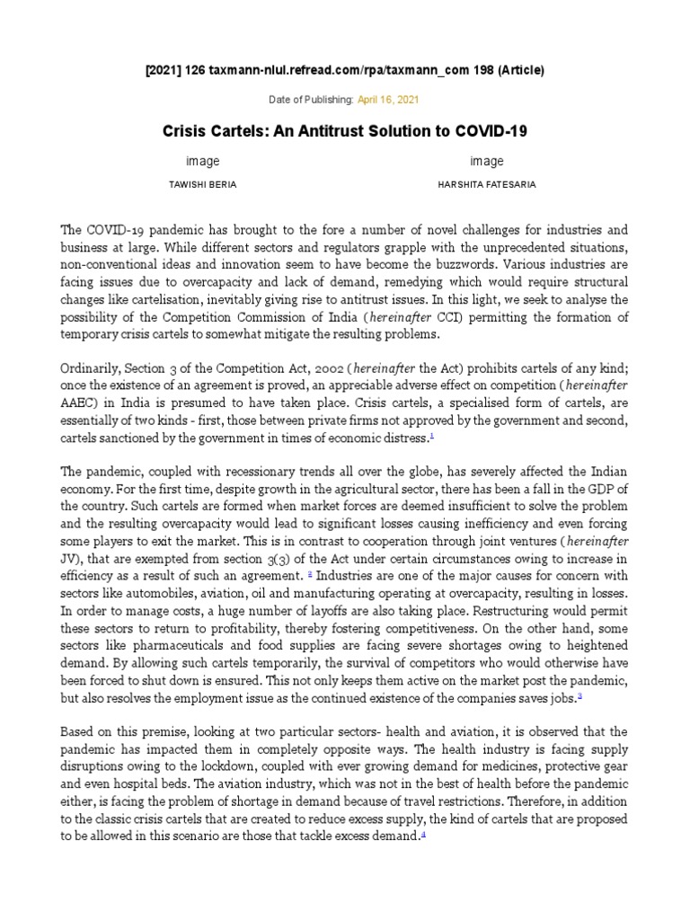 Crisis Cartels: Antitrust in COVID-19 | PDF | Competition Law | Economies